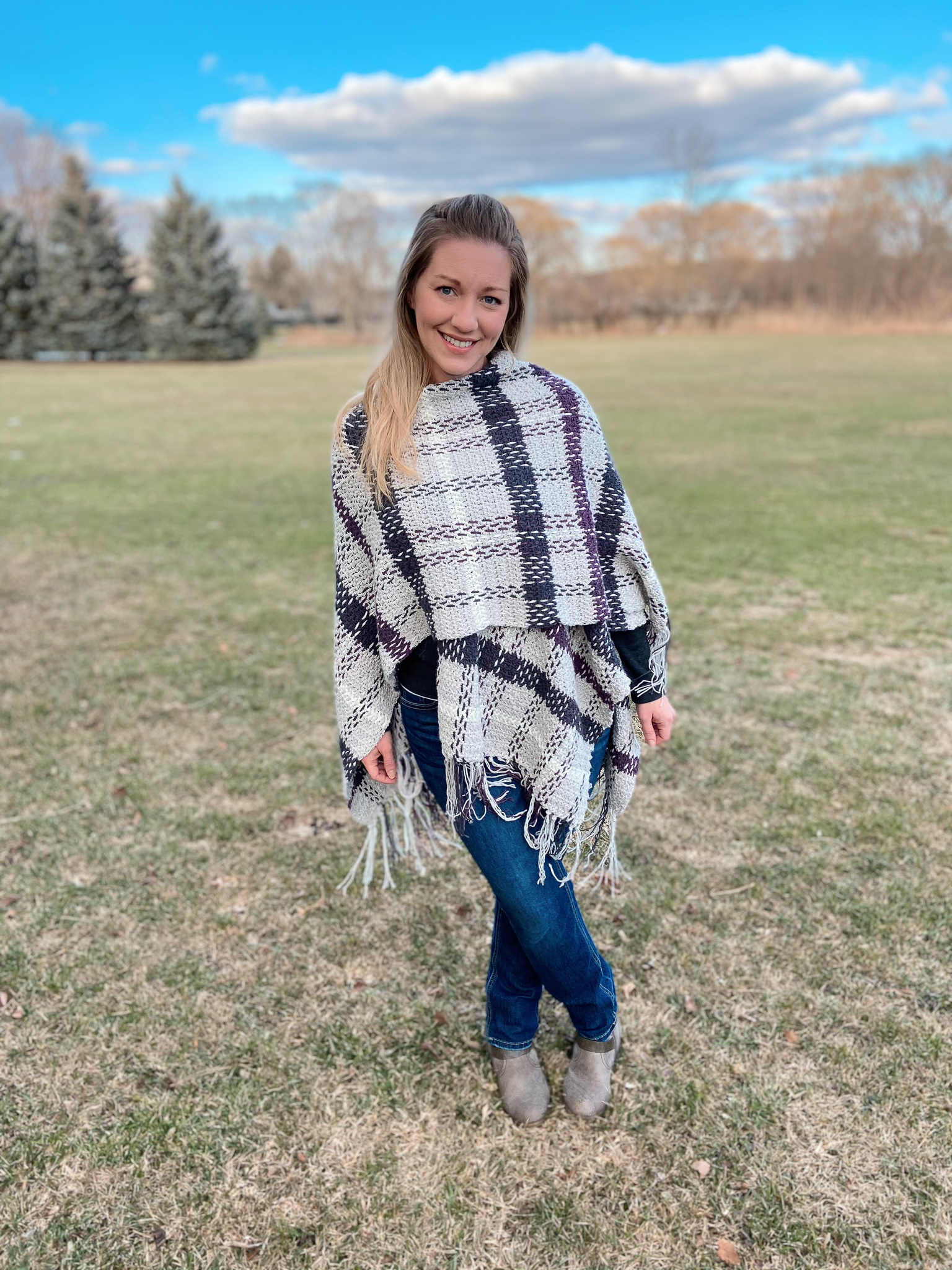Spring Plaid Crochet Poncho Free Pattern - The Knotted Nest